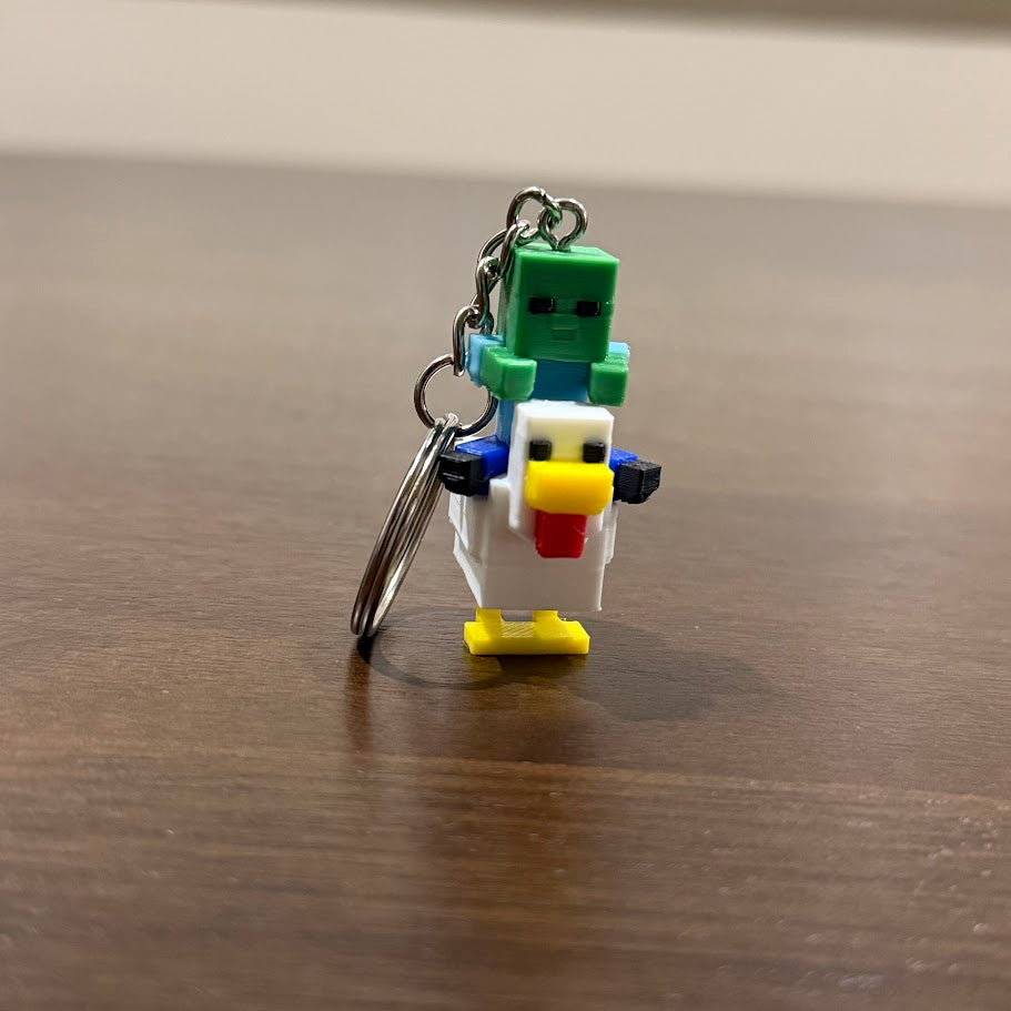 Minecraft Chicken Jockey Keychain, Baby Zombie Riding Chicken – Casual ...